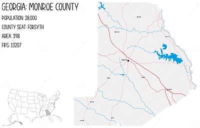Large And Detailed Map Of Monroe County In Georgia Stock Illustration