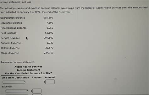 Solved Ncome Statement Net Lossthe Following Revenue And