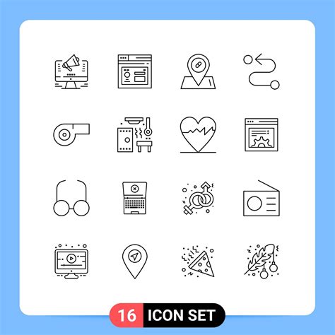 mobile interface outline set of 16 pictograms of hot sport page route