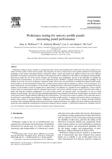 Pdf Proficiency Testing For Sensory Profile Panels Measuring Panel