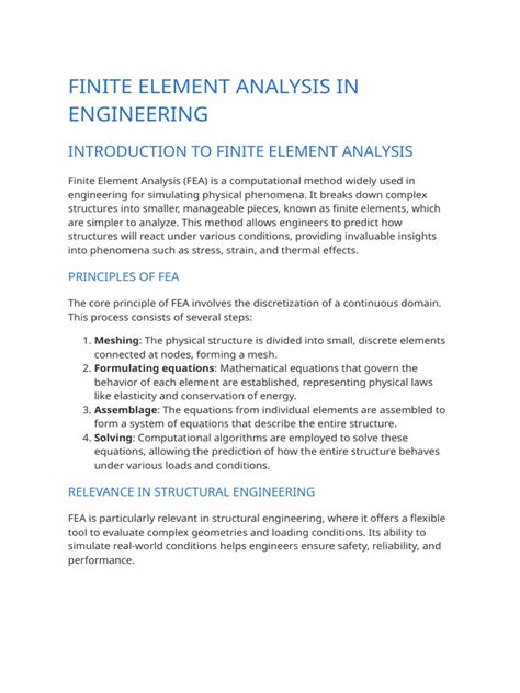 Finite Element Analysis In Engineering Pdf Finite Element Method Simulation