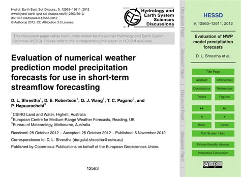 Pdf Evaluation Of Numerical Weather Prediction Model Precipitation