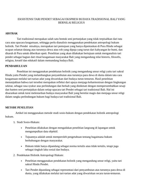 Eksistensi Tari Pendet Sebagai Ekspresi Budaya Tradisional Bali Yang