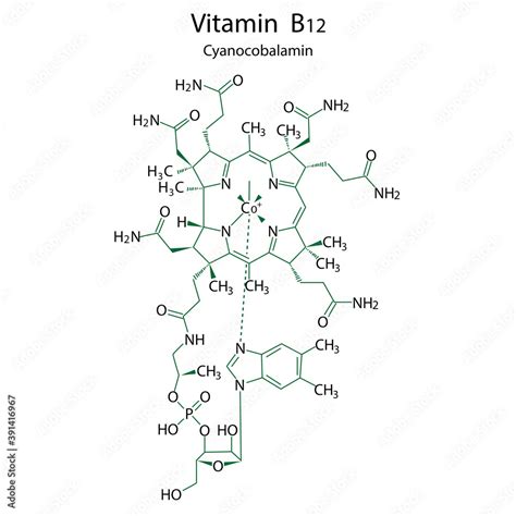 Flat Vitamin B12 Formula For Medical Design Illustration For Medical Design Molecular