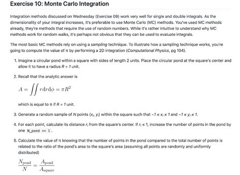 Exercise 10 Monte Carlo Integration Integration