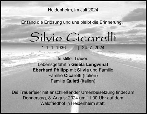 Traueranzeigen Von Silvio Cicarelli Trauer Hz De
