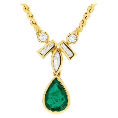 Teardrop Emerald Necklace With Diamond Accents Set In 18k