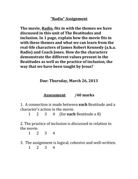 Radio Movie Analysis Beatitudes And Inclusion Assignment