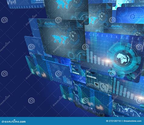 Many Screen Monitors With Charts And Graphs Stock Illustration