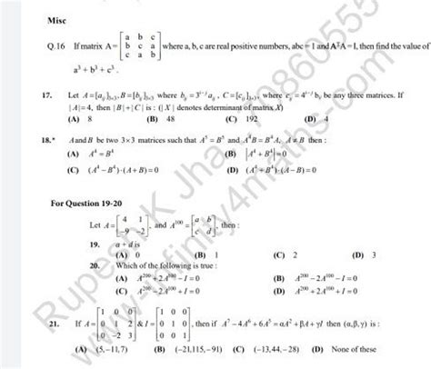 Mise Q16 If Matrix A⎣⎡ Abc Bca Cab ⎦⎤ Where Abc Are Real Positive Nu
