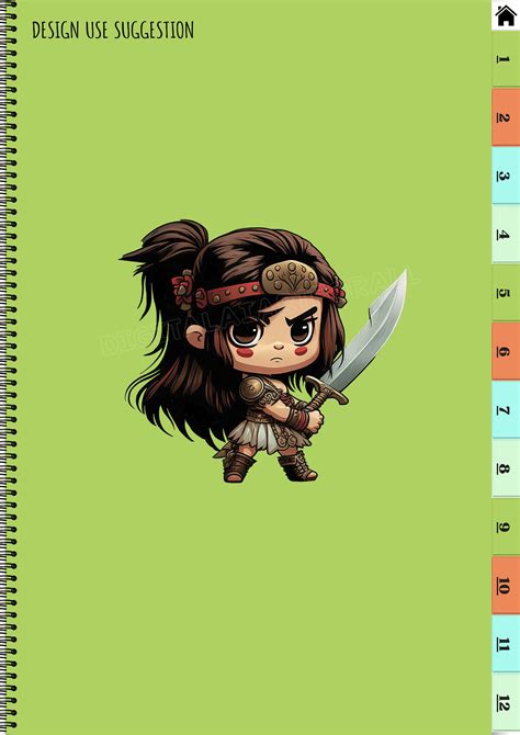 Fierce Chibi Girl Warrior Instant Download Digital Graphics