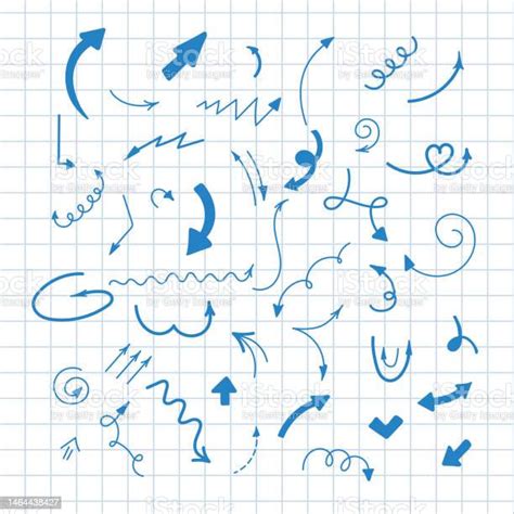 낙서 스와시 블루 얇은 선 세트에는 획 원 및 화살표 기호가 포함됩니다 다시 학교로 벡터 그림 개체 그룹에 대한 스톡 벡터 아트 및 기타 이미지 Istock