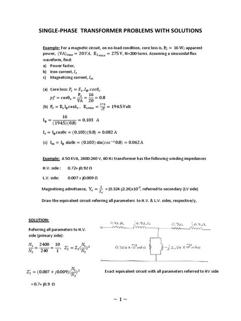 Solving Single Phase Transformer Problems A Collection Of Examples
