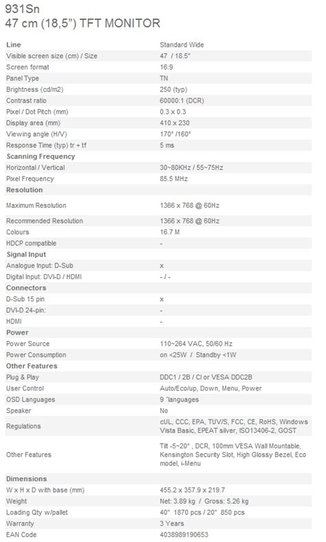 Buy Aoc 931sn 18 5 Inch Widescreen Lcd Monitor [931sn] Pc Case Gear Australia