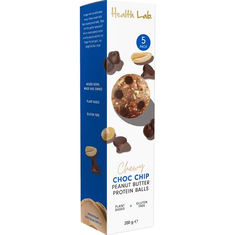 Health Lab Chewy Choc Chip Peanut Butter Protein Balls 5 Pack Woolworths