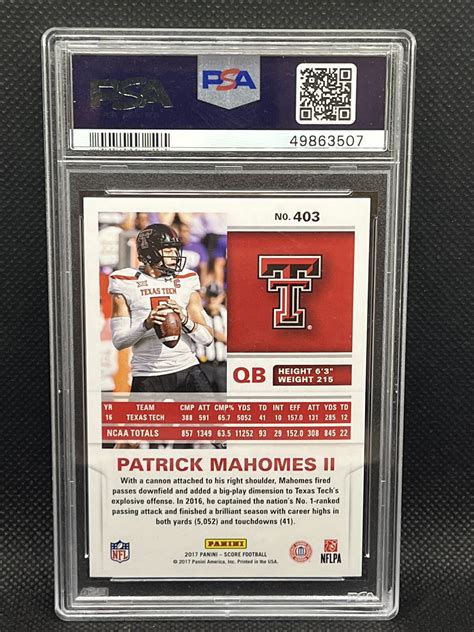 2017 Score Patrick Mahomes Ii Rookie Card Rc 403 Psa 10 Gem Mint
