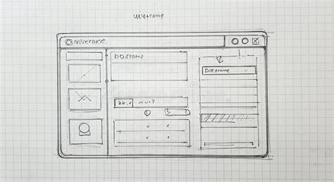 Hand Drawn Wireframe Sketch On Grid Paper Stock Illustration