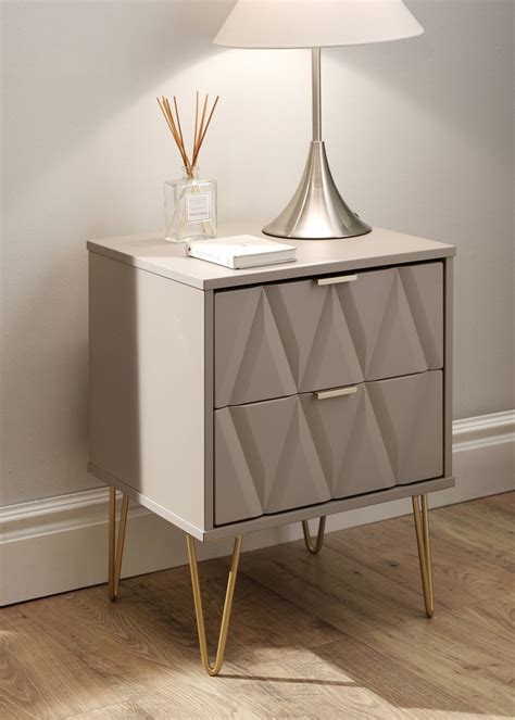 Ready Assembled Prism 2 Drawer Bedside Table Matalan