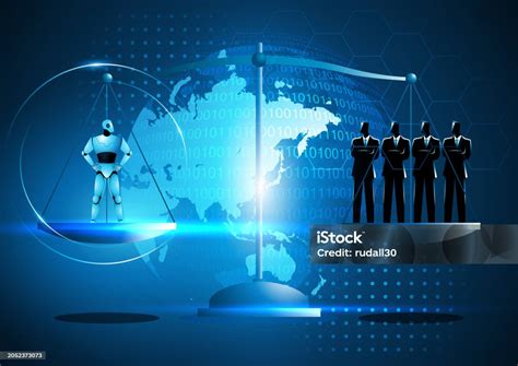 Businessman Futuristic Scale Robot Efficiency Stock Illustration