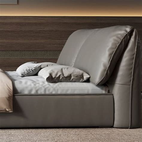 Glam Grey Bed Frame Pine Wood Upholstered Headboard Standard Bed Solid