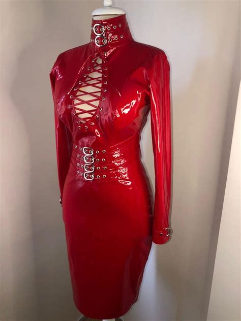 Handmade Red Pvc Dress Buckled Collar Lace Up Corset Etsy