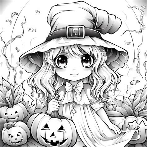 Premium Ai Image Coloring Pages Chibi Animation Halloween