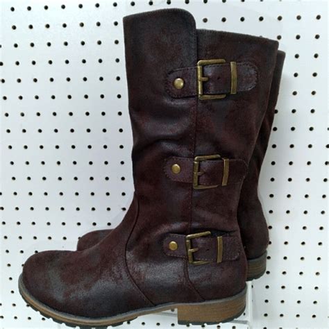 Ruff Hewn Shoes Ruff Hewn Womens Brown Mid Calf Buckles Combat Moto