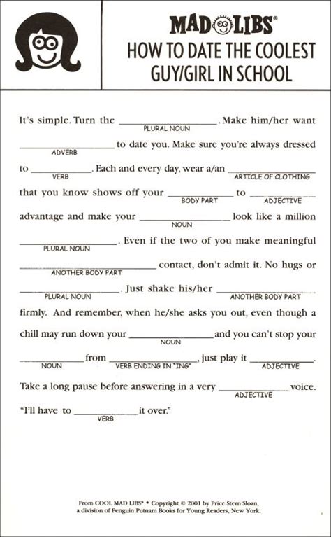 Sexual Mad Libs Printable Printable