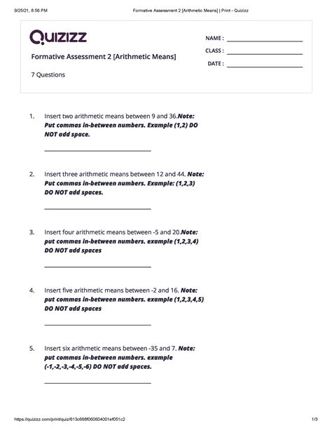 Mta Review 2 Arithmetic Means 92521 856 Pm Formative Assessment 2 Arithmetic Means
