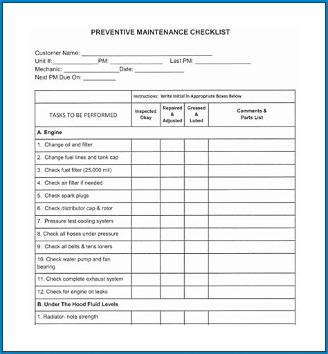 √ Free Printable Preventative Maintenance Checklist Template