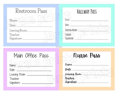 Teacher Hall Pass Printable Notes School Notes Student Hall Passes