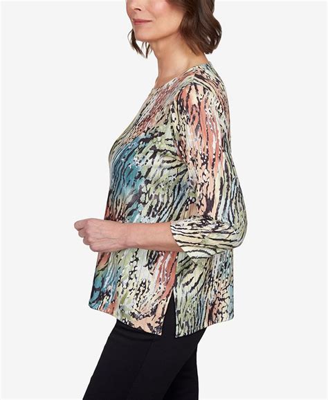 Alfred Dunner Petite Classics Abstract Tiger Stripe Printed Top Macys