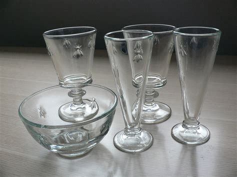 Vintage La Rochere Bee Glassware Set Goblets Champagne Flutes And Bowl