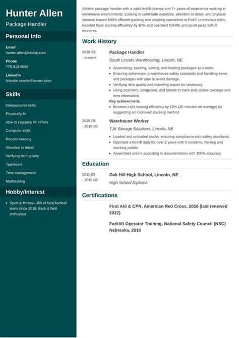 Package Handler Resume Example Sample Job Description