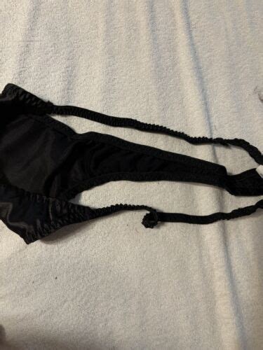 Vintage Black Satin String Bikini Thong Size L 4854747726