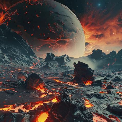Premium Photo Space Alien Planet Landscape With Rocks And Lava