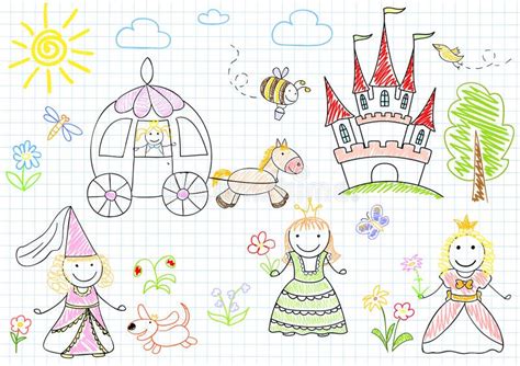 Bosquejos Del Vector Con Las Princesas Felices Ilustración Del Vector Ilustración De Traje