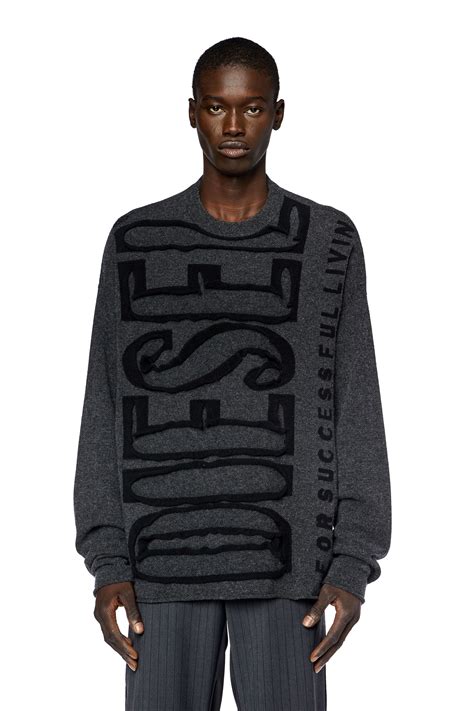 Herren Pullover Aus Wolle Mit Peel Off Super Logo Grau Diesel