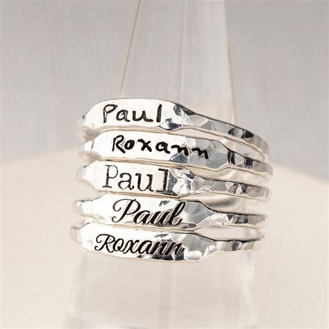 Custom Engraved Sterling Silver Stacking Name Rings For Her Lizardi
