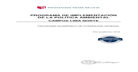 Programa De ImplementaciÓn De La PolÍtica Programa De ImplementaciÓn De La PolÍtica Ambiental
