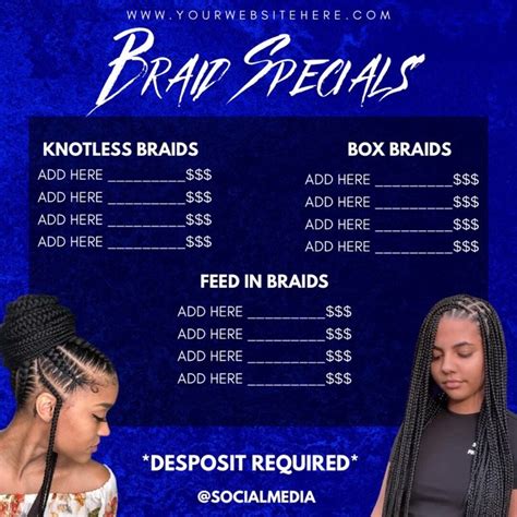 Braid Specials Knotless Braid Flyer Editable Flyer Instagram Flyer Canva Flyer Social Media