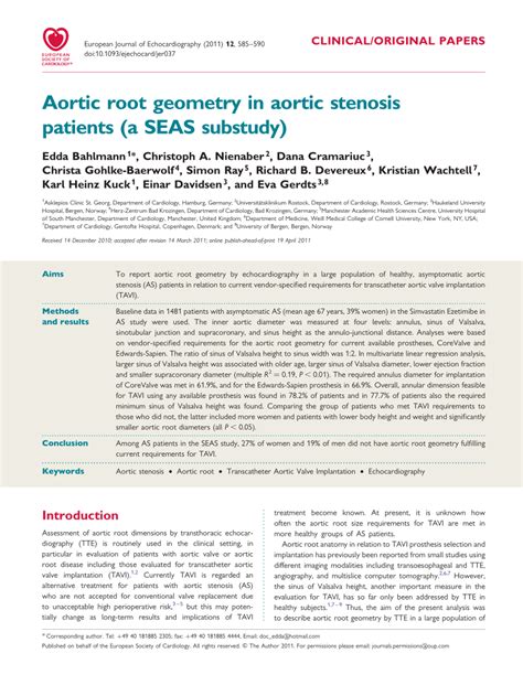 Pdf Aortic Root Geometry In Aortic Stenosis Patients A Seas Substudy