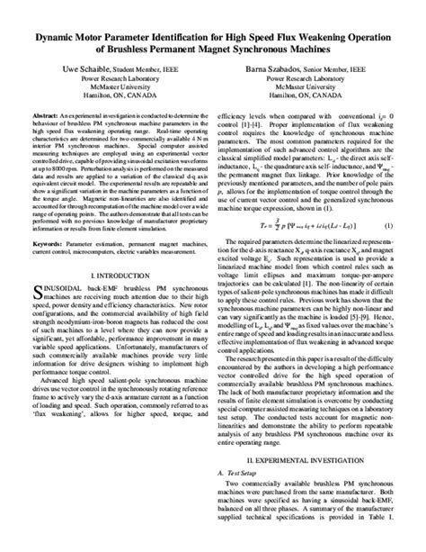 Pdf Dynamic Motor Parameter Identification For High Speed Flux Weakening Operation Of