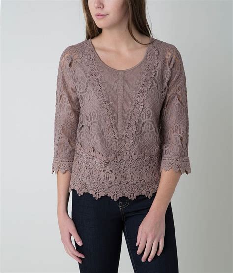 Ultra Pink Lace Top Womens Shirts And Blouses In Mocha Buckle
