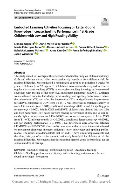 Pdf Embodied Learning Activities Focusing On Letter Sound Knowledge