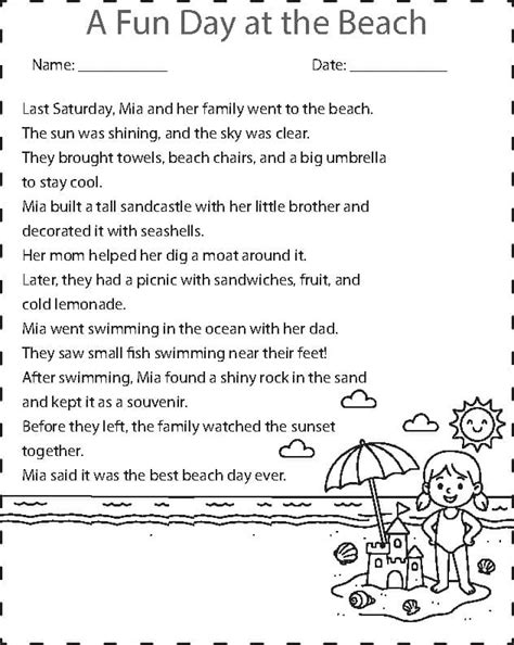 A Fun Day At The Beach Summer Reading And Color By Listening Activities