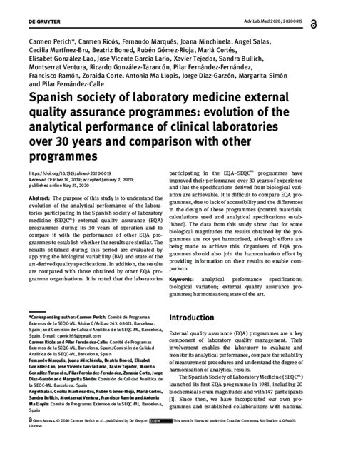 Pdf Spanish Society Of Laboratory Medicine External Quality Assurance Programmes Evolution Of