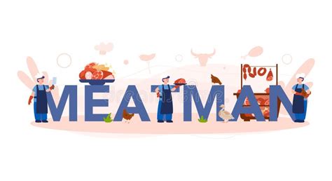 Butcher Or Meatman Concept Set Fresh Meat And Meat Products Stock