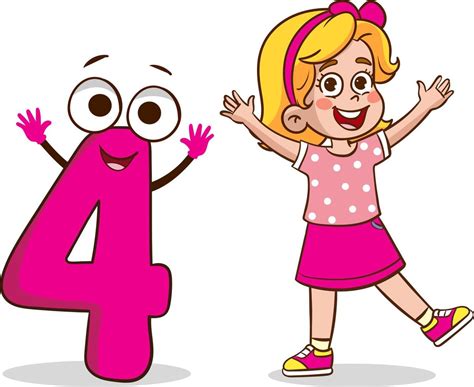 happy cute little kid studies number 4 character 22723534 Vector Art at ...