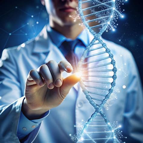 Abstract Luminous Dna Molecule Hand Of Doctor Touching And Cut Dna For